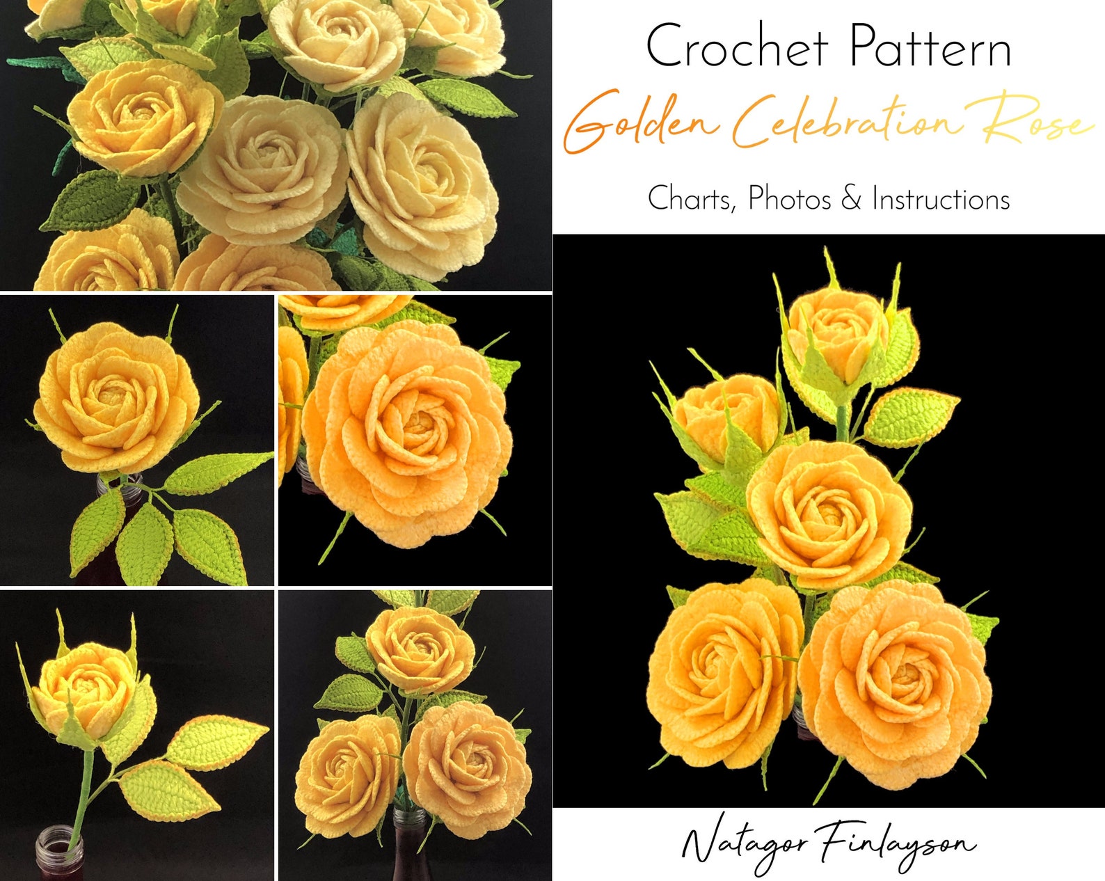Golden Celebration Rose Crochet Pattern 3 Sizes of Roses in - Etsy