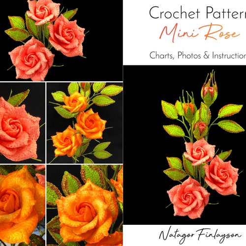 Crochet Mini Rose Pattern 3 Sizes of Rose in One Pattern - Etsy