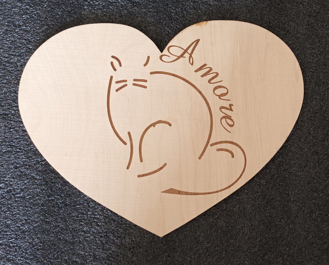 Wood Laser Engraved Cat Lover Amore, Cat Laser Engraving, Rustic Wood ...