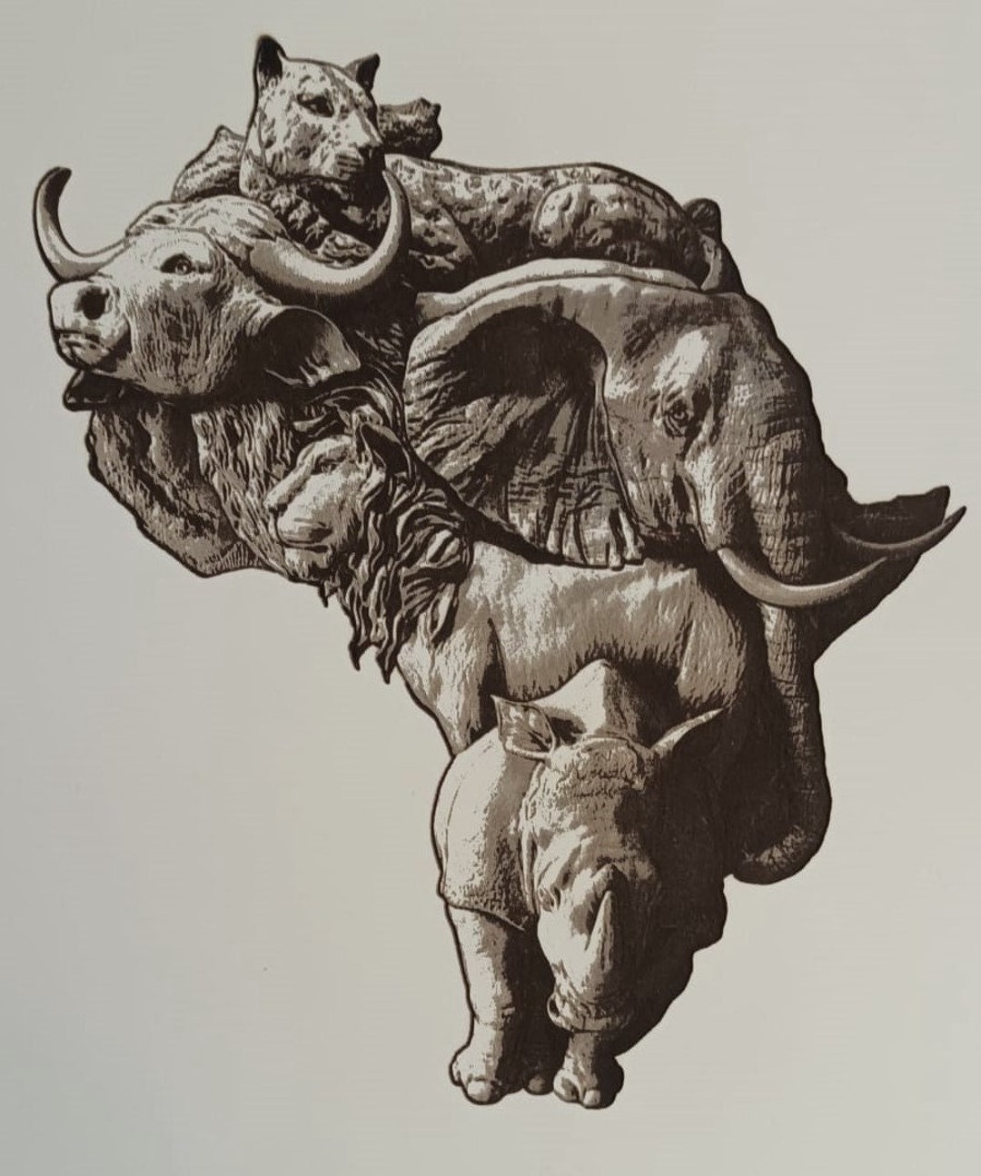 Big Five Africa Wall Plaque, Laser Engraved Safari Animals, Laser ...