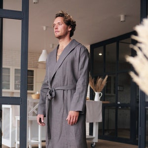 Linen Robe for Men, Wedding Gift, Hooded Robe, Handmade Bathrobe ...