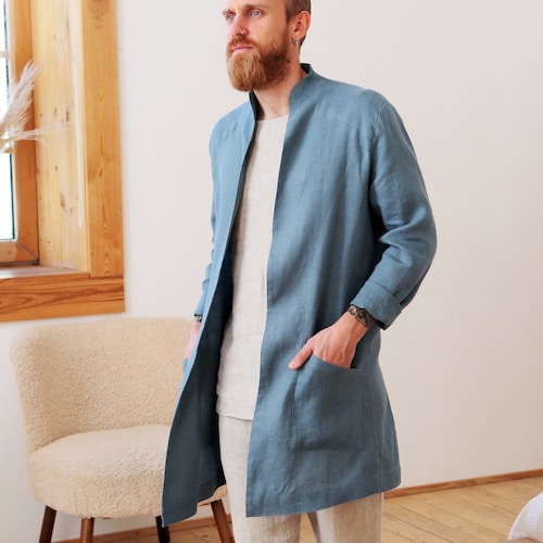Trench Coat Men Linen Jacket for Man Stylish Linen Apparel - Etsy