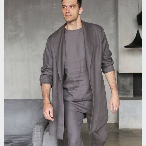 Linen Jacket for Man Linen Outfit Linen Bathrobe Cardigan - Etsy