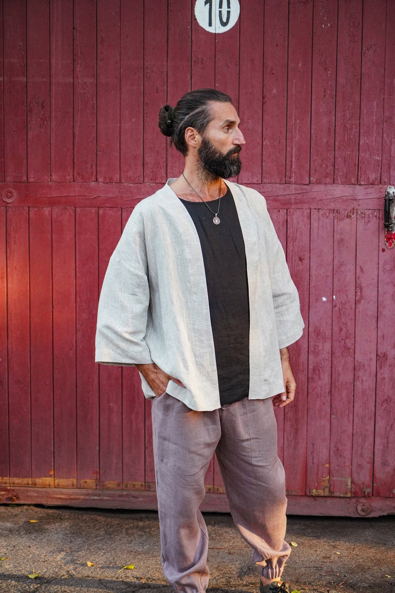 Mens Linen Kimono Jacket, Matshu Kimono, Linen Cardigan, Gift for Him ...