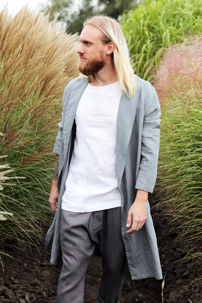 Mens Linen Robe Natural Loungewear Linen Coat Linen | Etsy