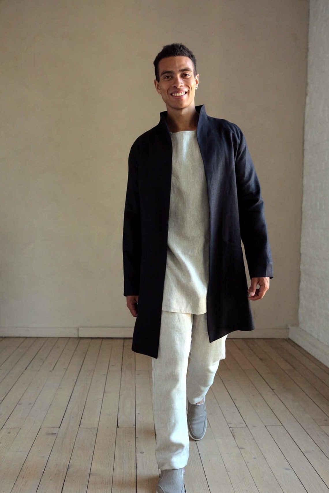 Trench Coat Men Linen Jacket for Man Stylish Linen Apparel - Etsy