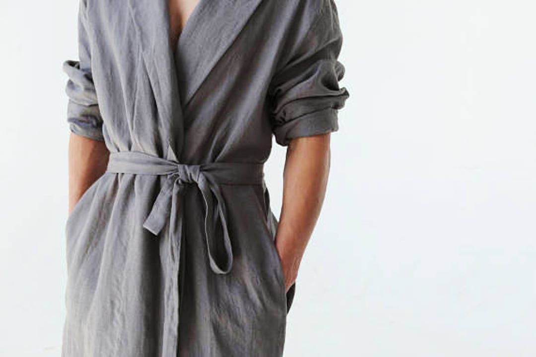 Natural Linen Robe JUNIPER in Dark Grey, Natural Loungewear, Natural ...