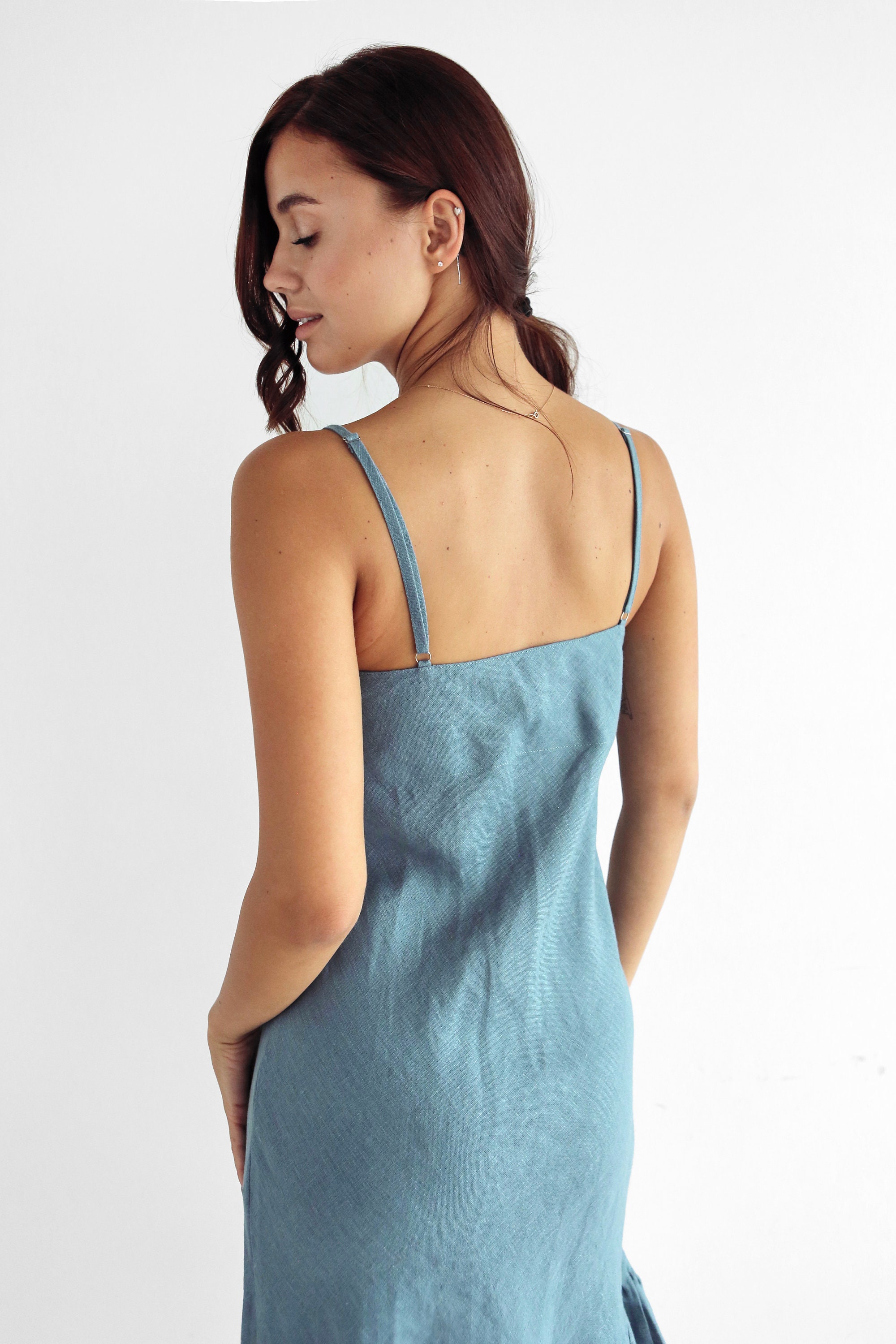 Linen Maxi Dress Summer Dress Blue-grey Color Dress With - Etsy