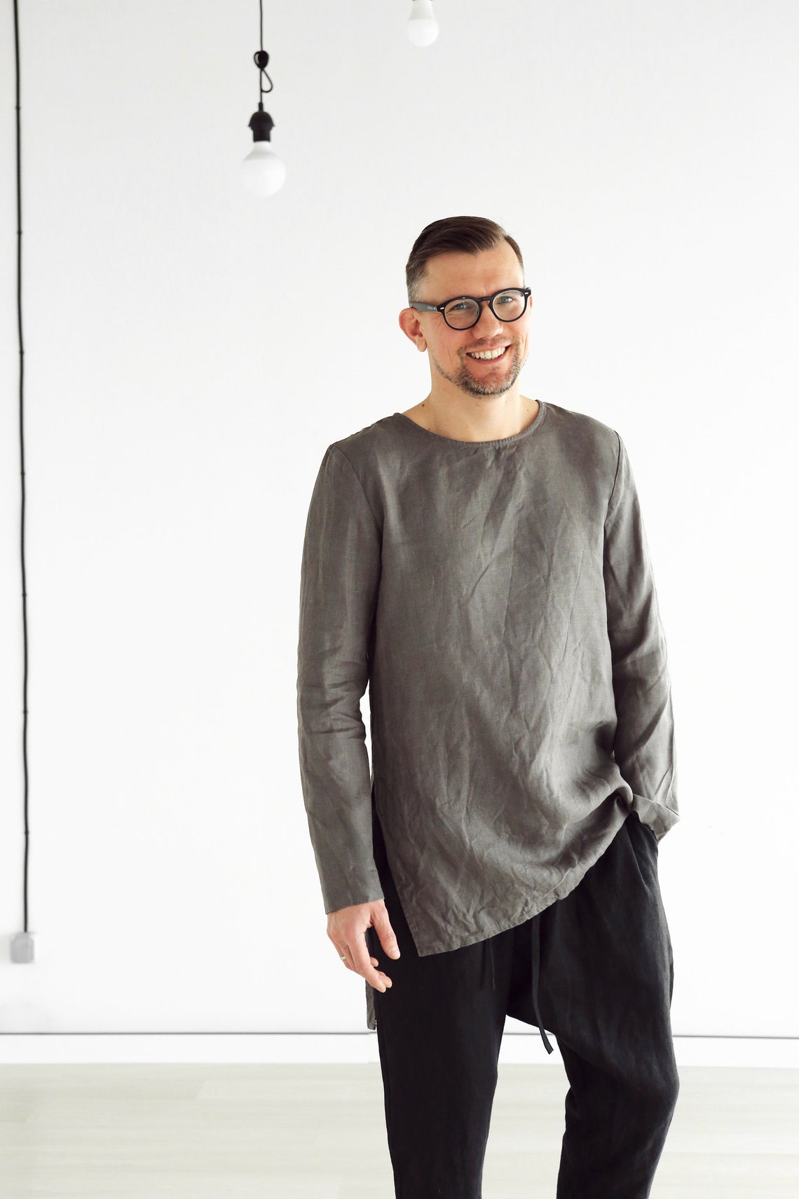 Linen t-shirt for men Men's tunic Basic t-shirt | Etsy