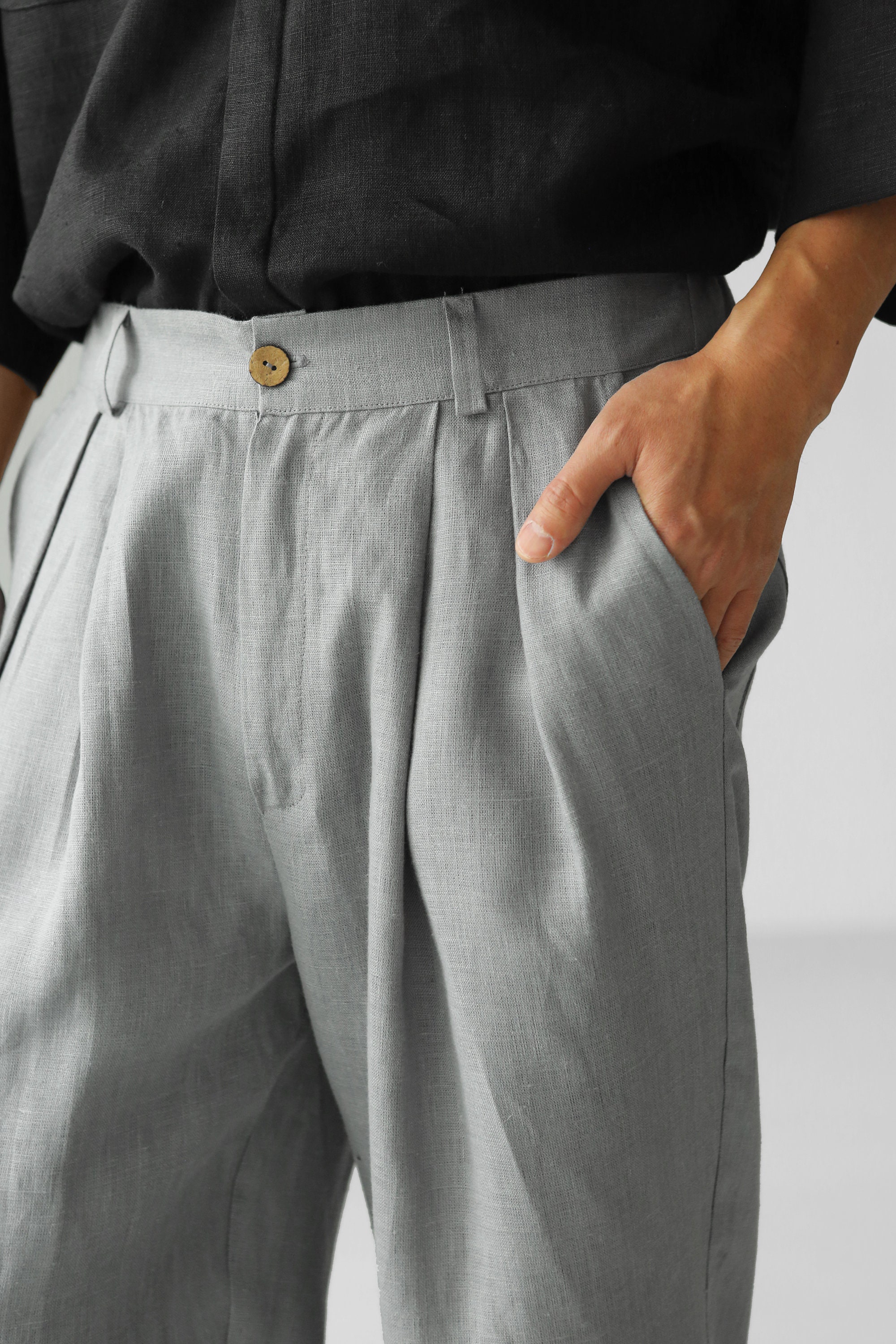 Mens Linen Pants With Pleats, Linen Joggers, Mens Trousers, Loose Fit ...