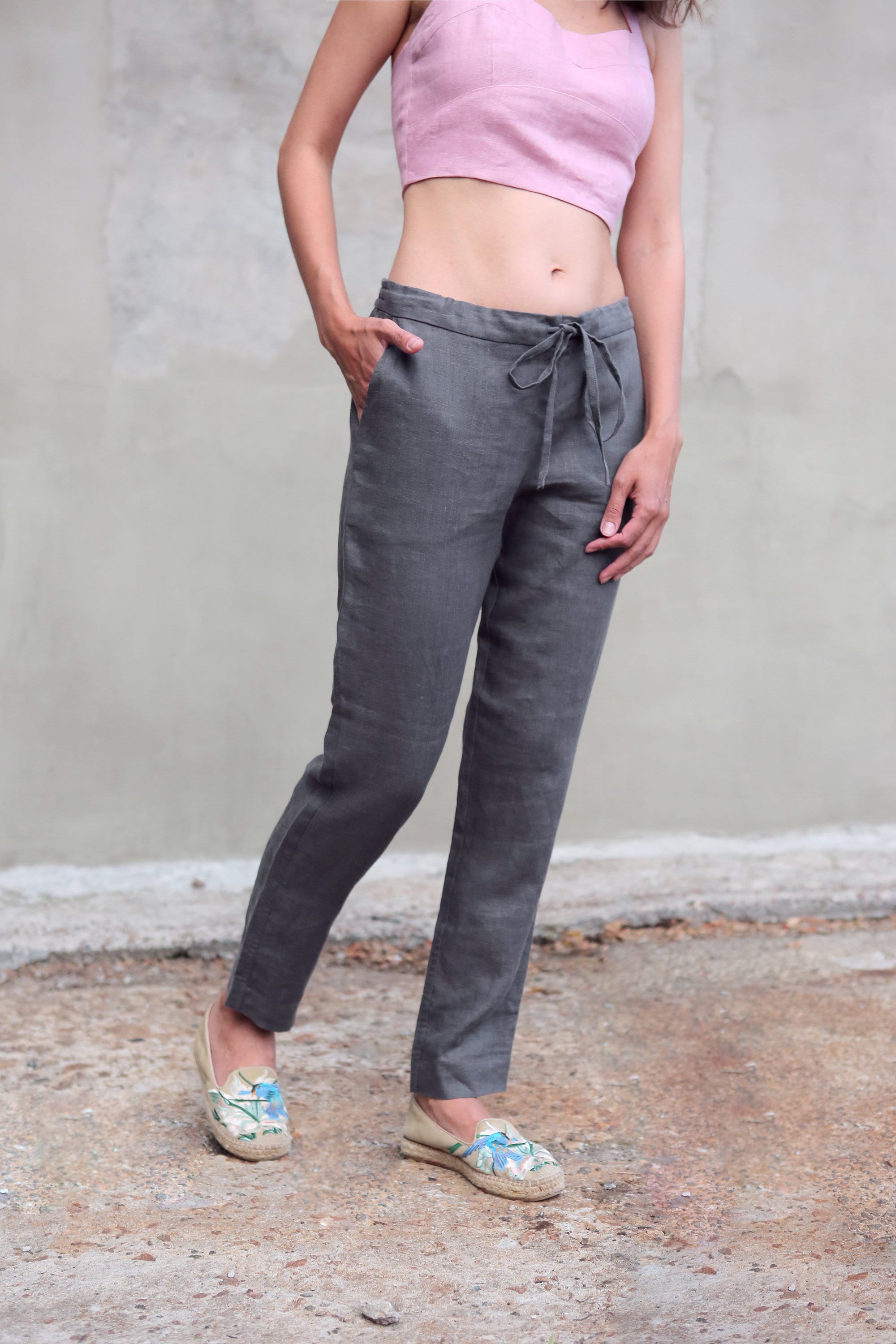 Pure Linen Pants, Summer Pants, Linen Trousers, Grey Flax Pants, Pajama ...