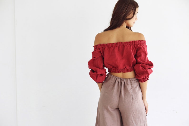 Off the Shoulders Linen Top Red Tank Top Shoulder Peasant - Etsy