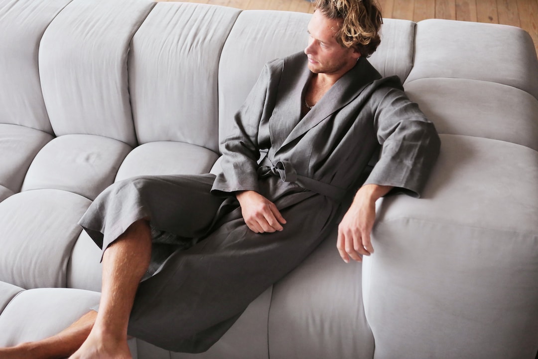 Linen Robe for Men, Wedding Gift, Hooded Robe, Handmade Bathrobe ...