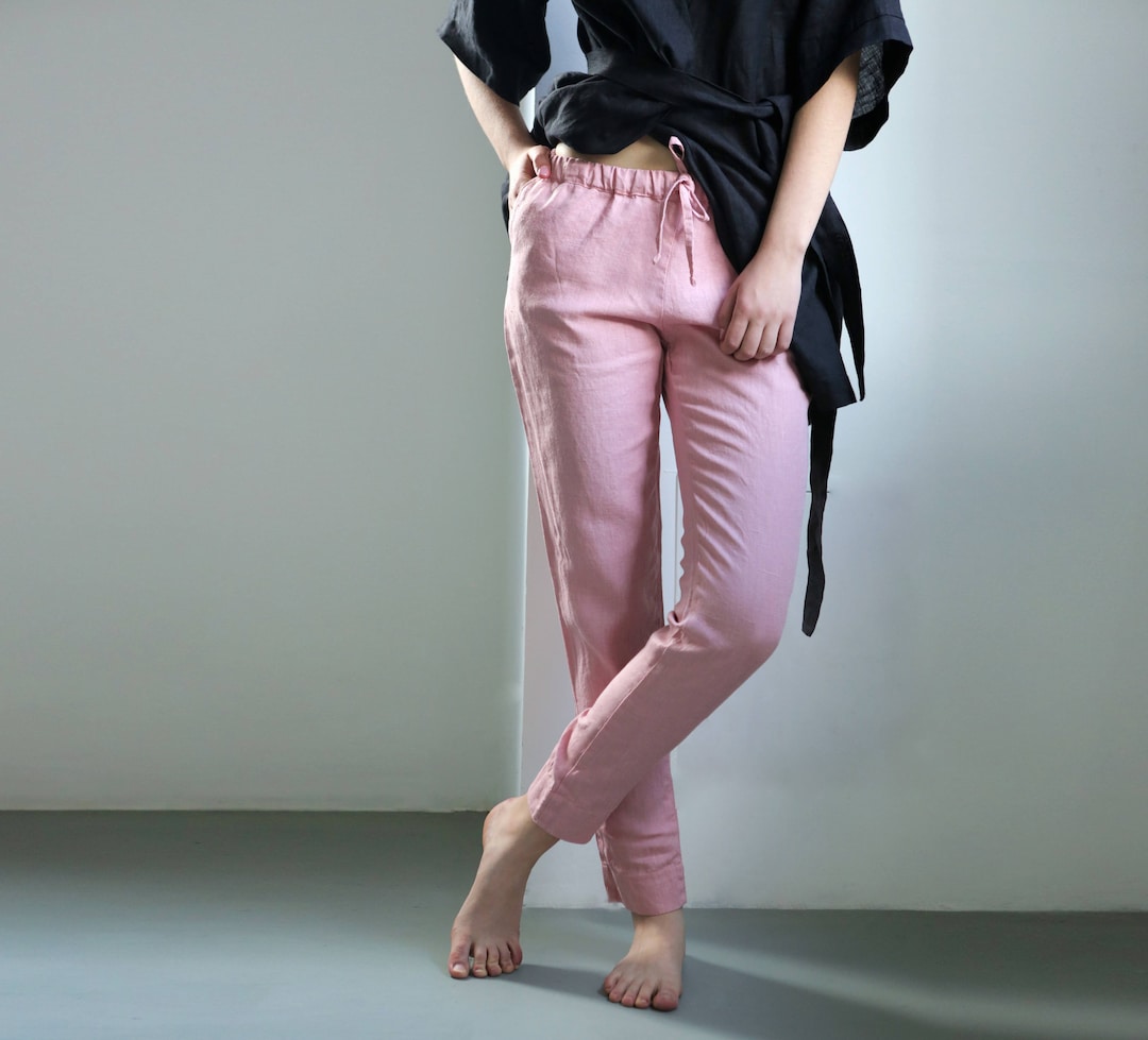 Pink Linen Pants, Summer Pants, Linen Trousers, Pink Flax Pants, Pajama ...