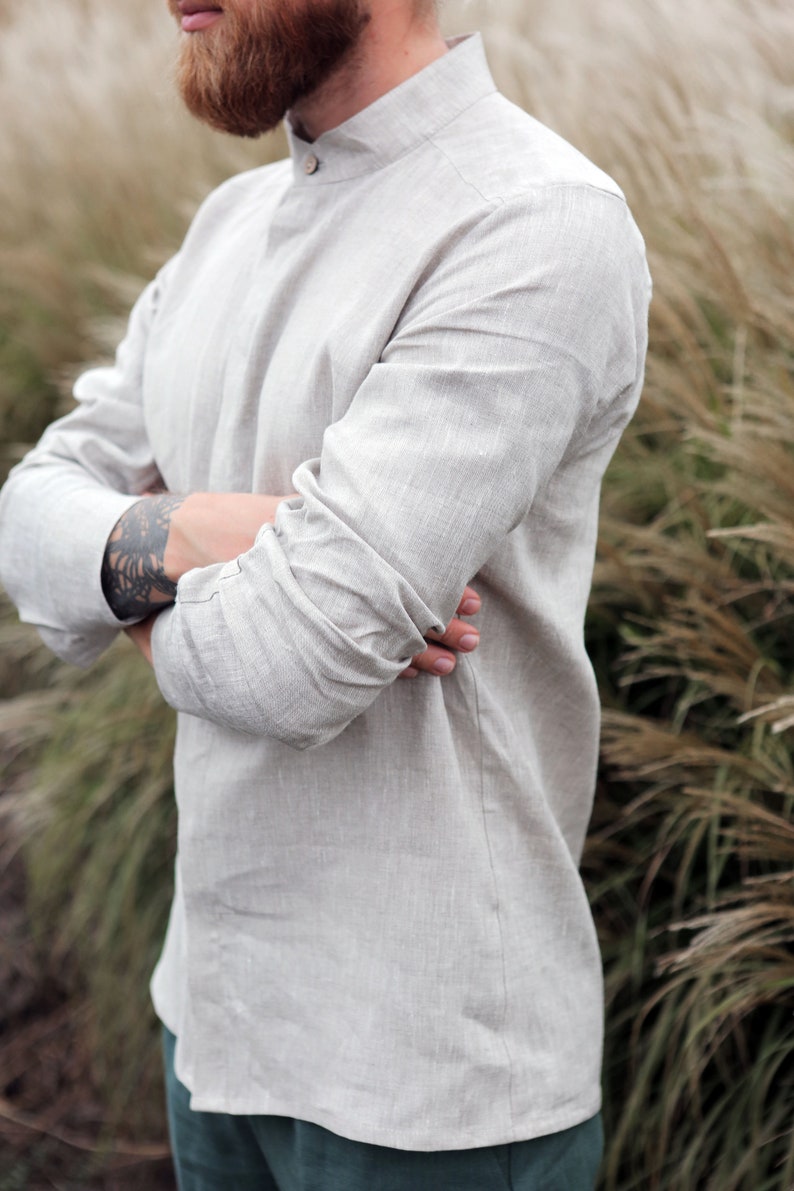 Mens Linen Hidden-button Shirt Shirt for Men Wedding Shirt - Etsy