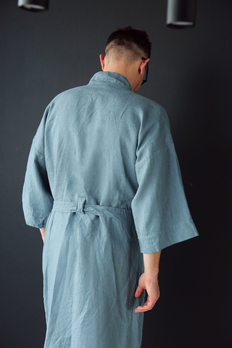 Mens Linen Kimono Natural Loungewear Blue Grey Kimono Men - Etsy