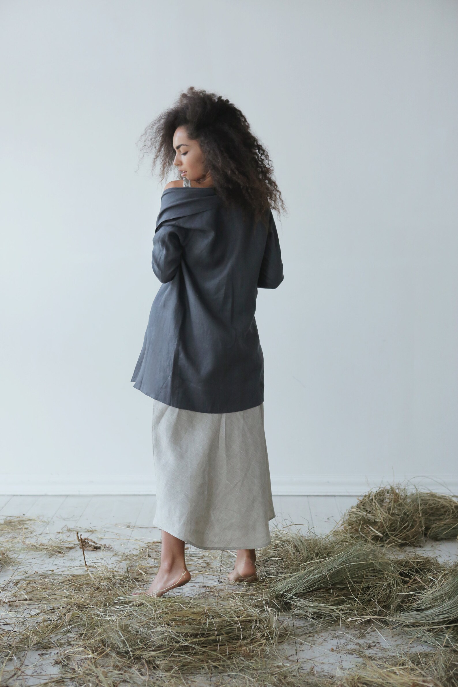 Gray Cardigan Organic Linen Jacket Women's Cape Kimono | Etsy