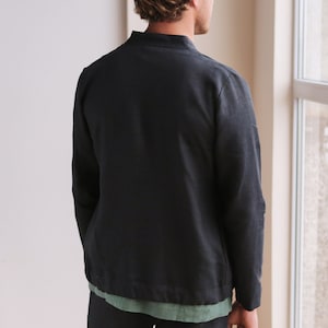 Mens Linen Bomber Jacket, Spring-summer, Bomber Jacket, Black Bomber ...