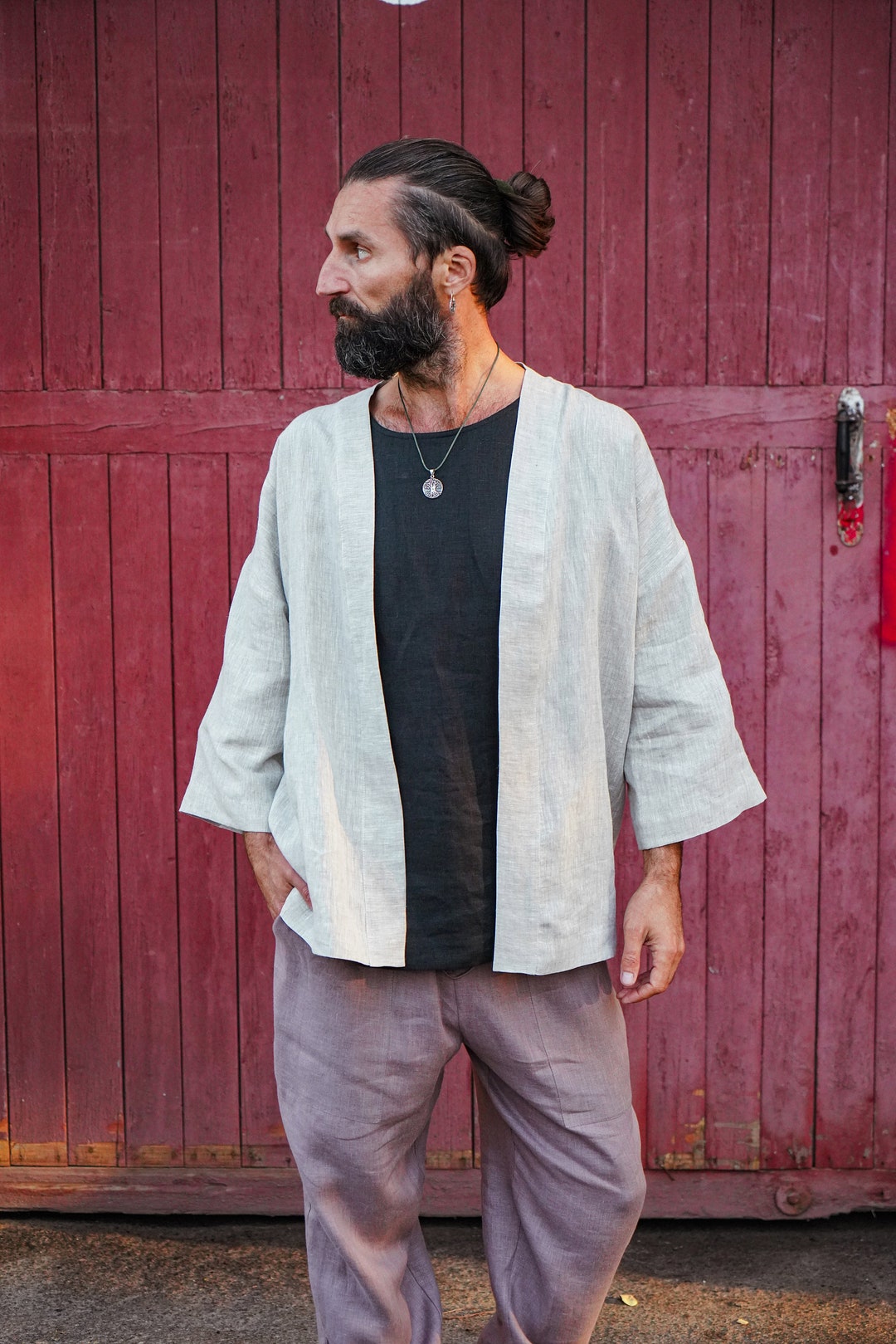 Mens Linen Kimono Jacket, Matshu Kimono, Linen Cardigan, Gift for Him ...