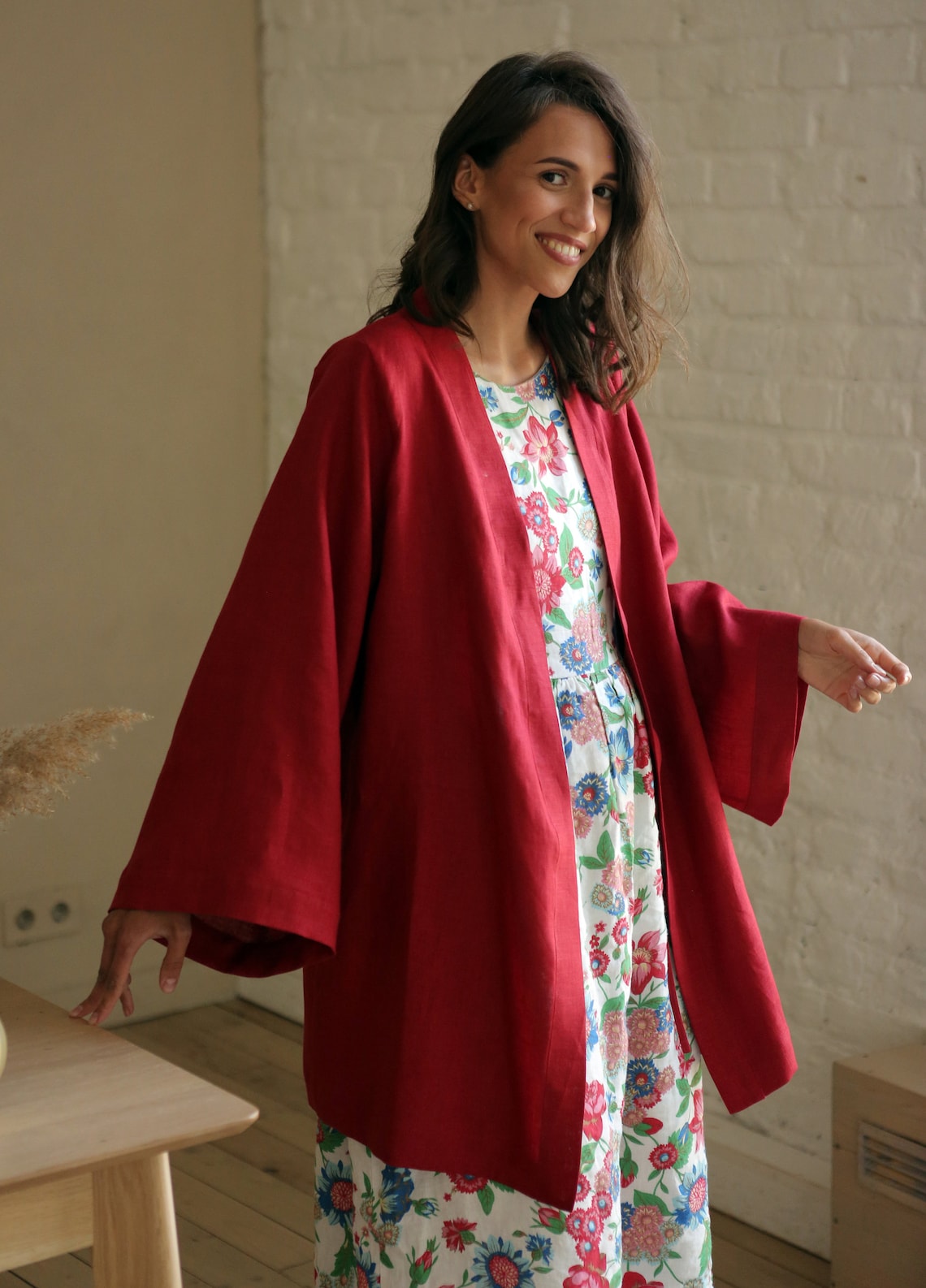 Kimono de lino Ropa de salón de lino Bata de lino natural | Etsy