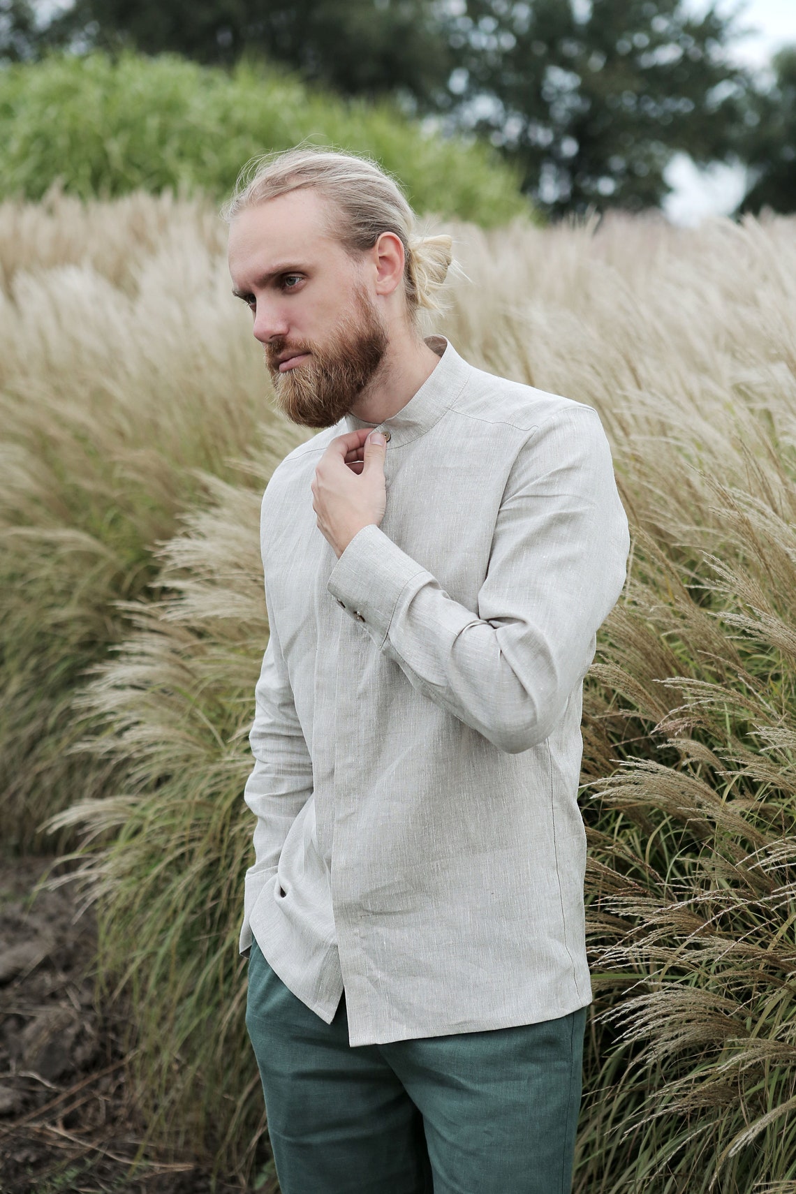 Mens linen hidden-button shirt Shirt for men Wedding shirt | Etsy