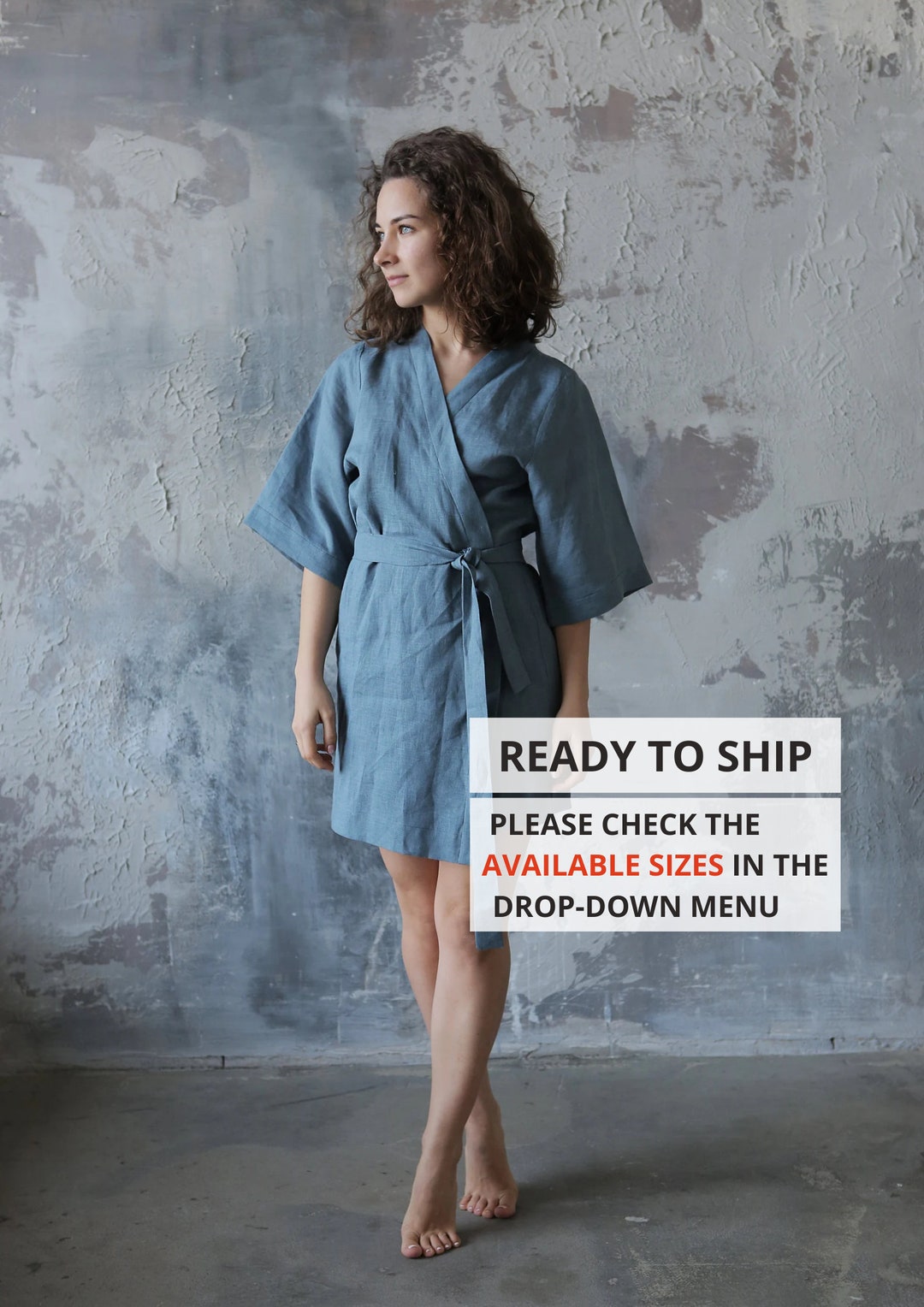 Linen Kimono Gift for Her Natural Linen Robe Women's Bathrobe Blue-grey ...