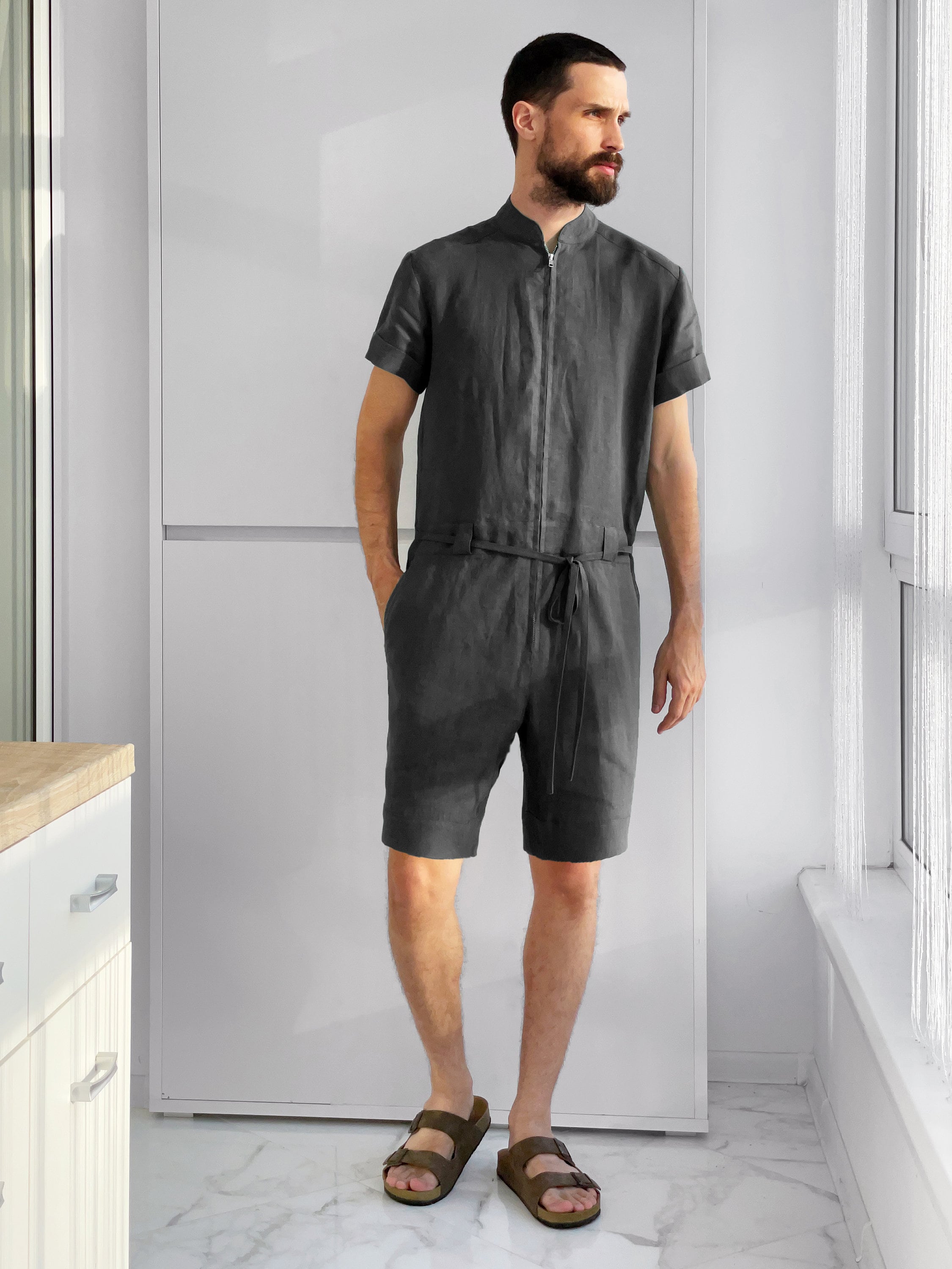 Mens Linen Jumpsuit, Mens Overall, Mens Romper, Jumpsuit for Men, Grey ...
