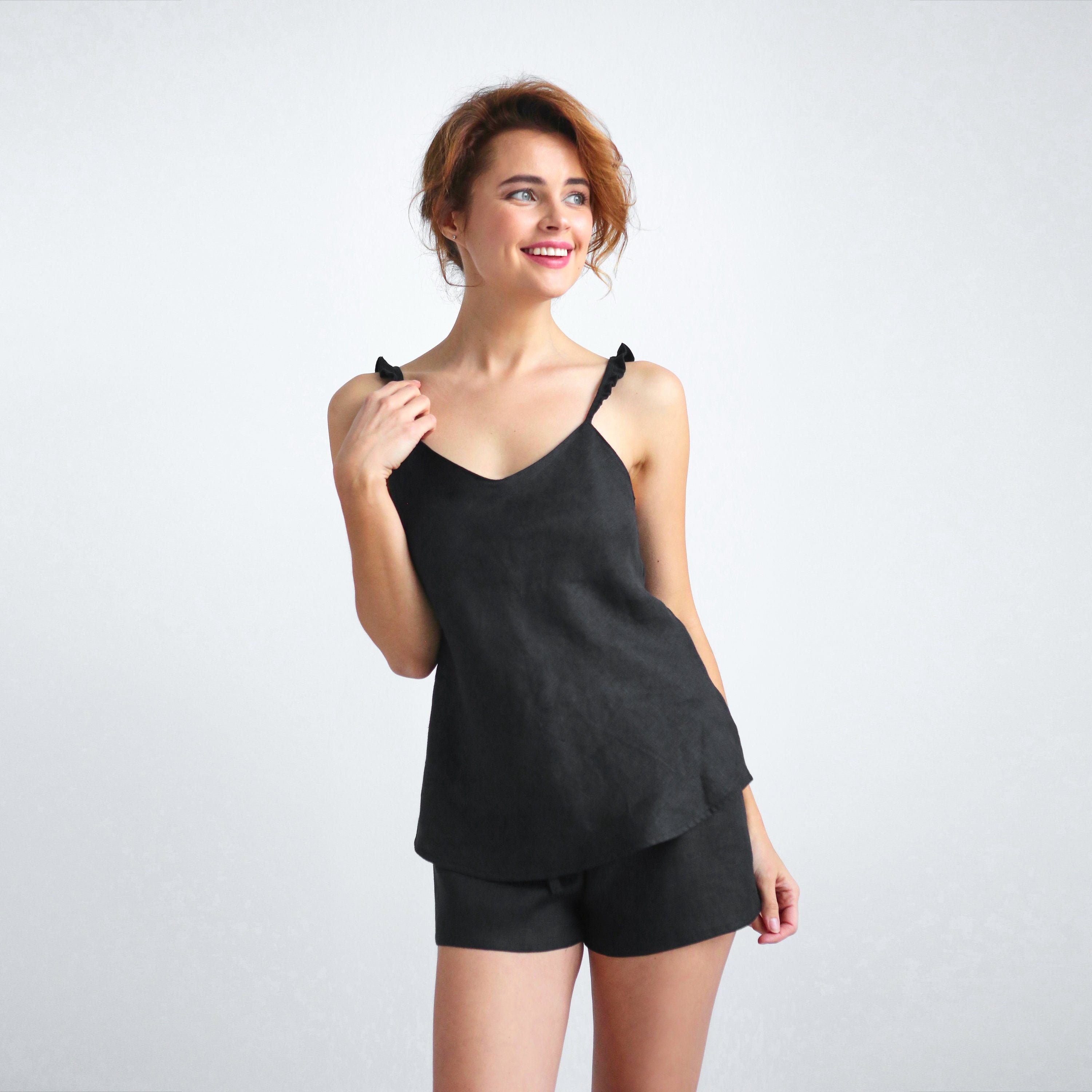 Sleepwear Lingerie, Women's Sleepwear, Linen Top and Shorts, Linen ...