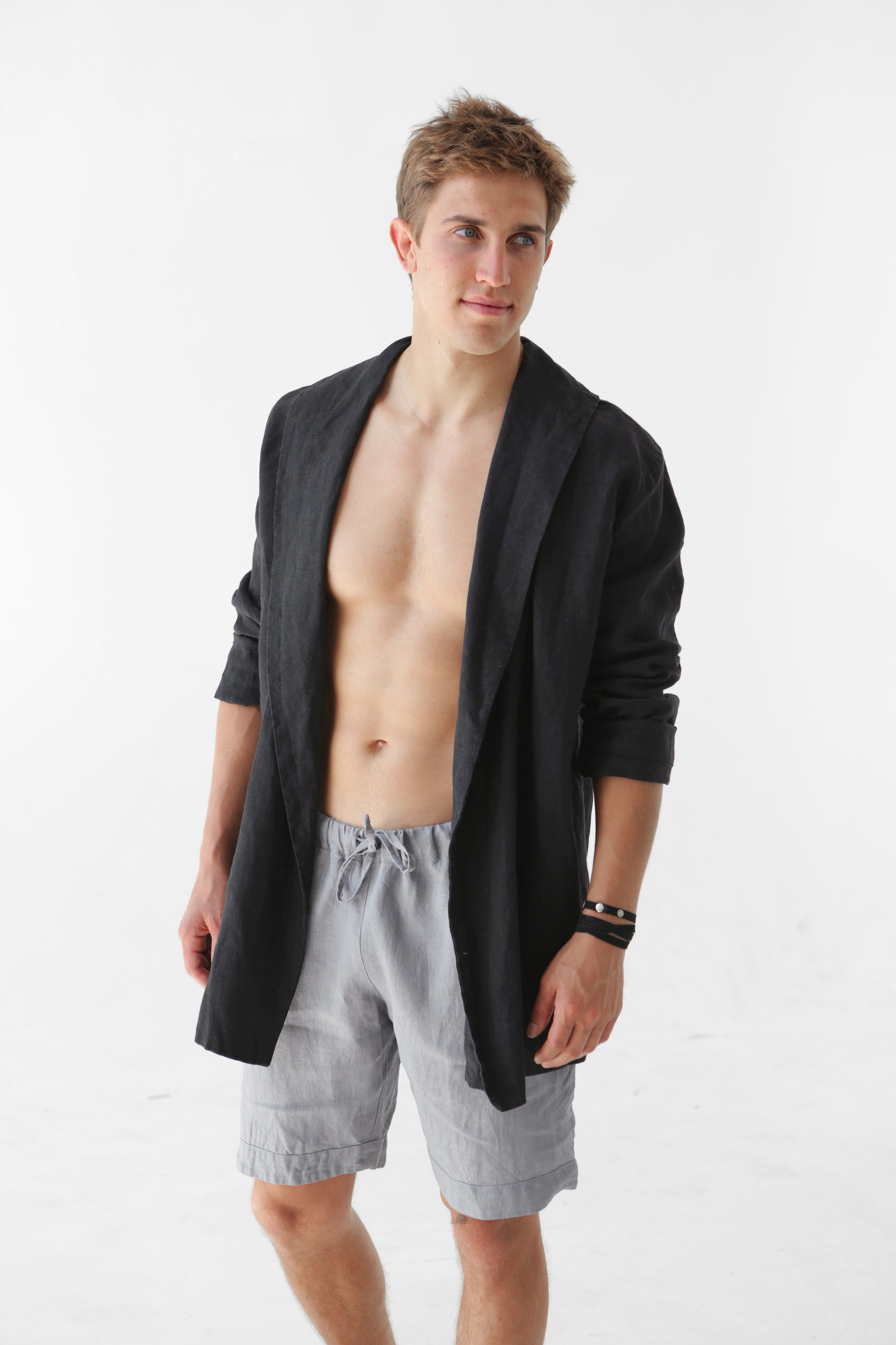 Linen Mens Jacket Men's Linen Jacket Black Cardigan for - Etsy UK