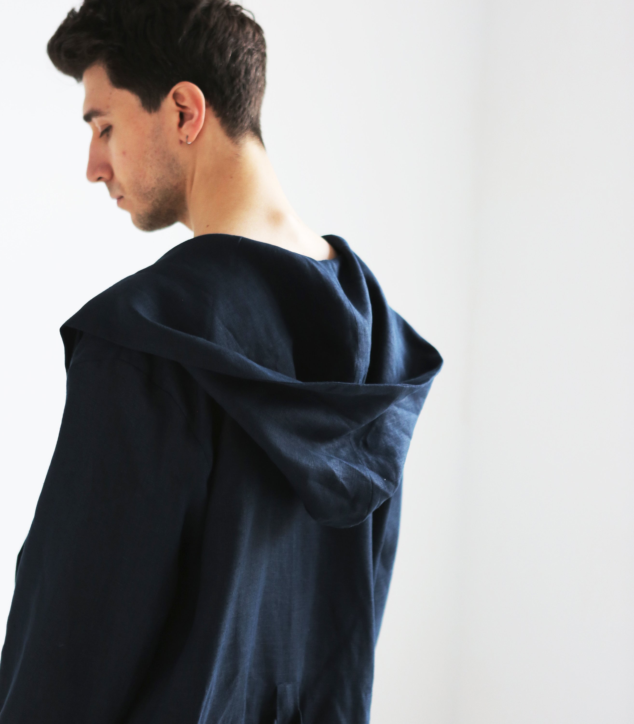 Mens Linen Robe With a Hood Dark Blue Robe Summer Gown - Etsy
