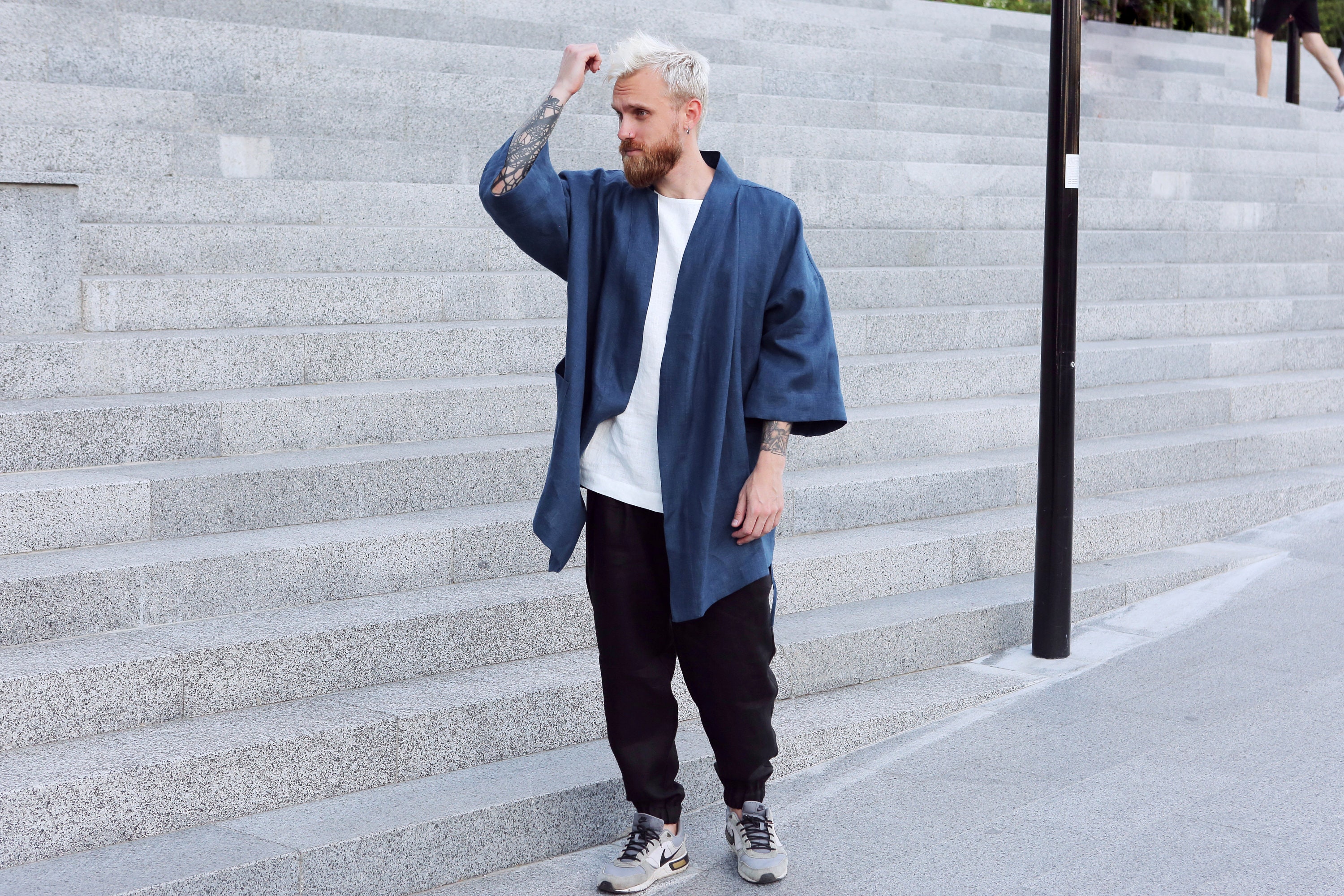 Mens Linen Kimono Navy Blue Kimono Men Handmade Cardigan - Etsy Canada