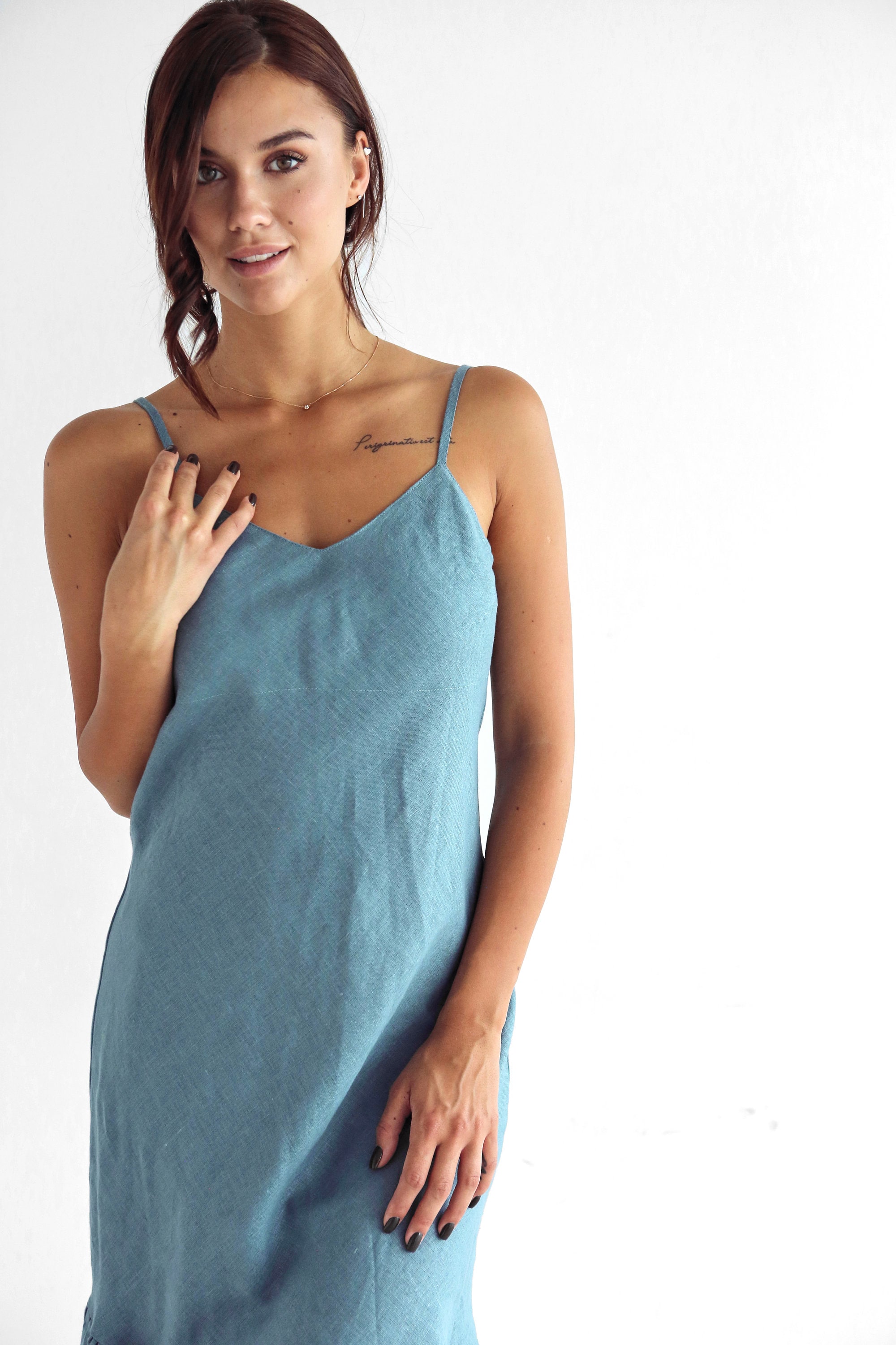 Linen Maxi Dress, Summer Dress, Blue-grey Color, Dress With Wings ...