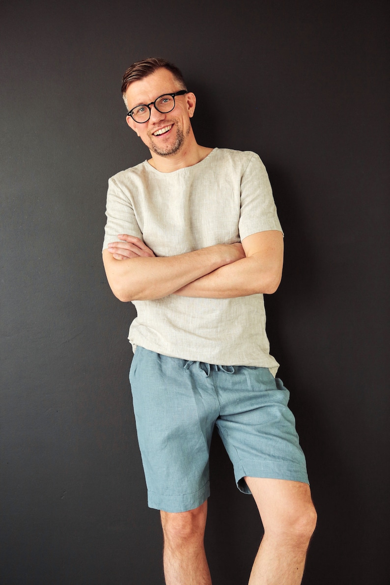 Short en lin pour homme Short gris bleu avec poches Short - Etsy Canada