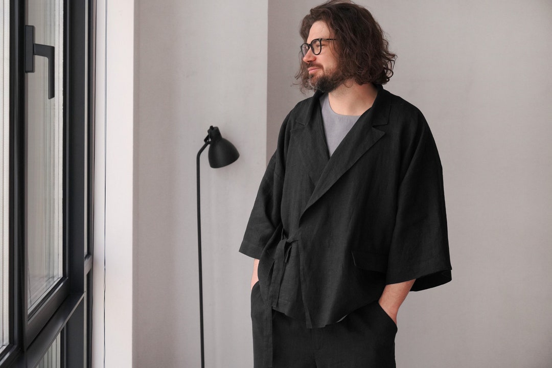 Mens Kimono Jacket, Linen Kimono, Linen Cardigan, Gift for Him, Linen ...