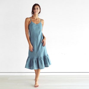 Linen Maxi Dress, Summer Dress, Blue-grey Color, Dress With Wings ...