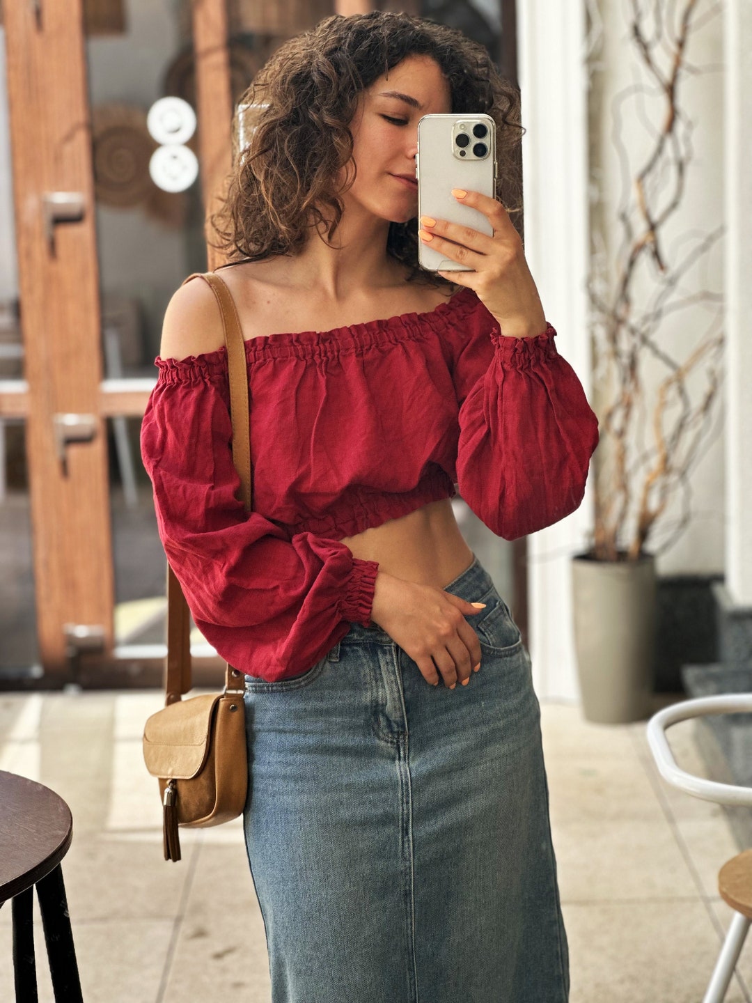 Off the Shoulders Linen Top, Red Tank Top, Shoulder Peasant Top, Linen ...