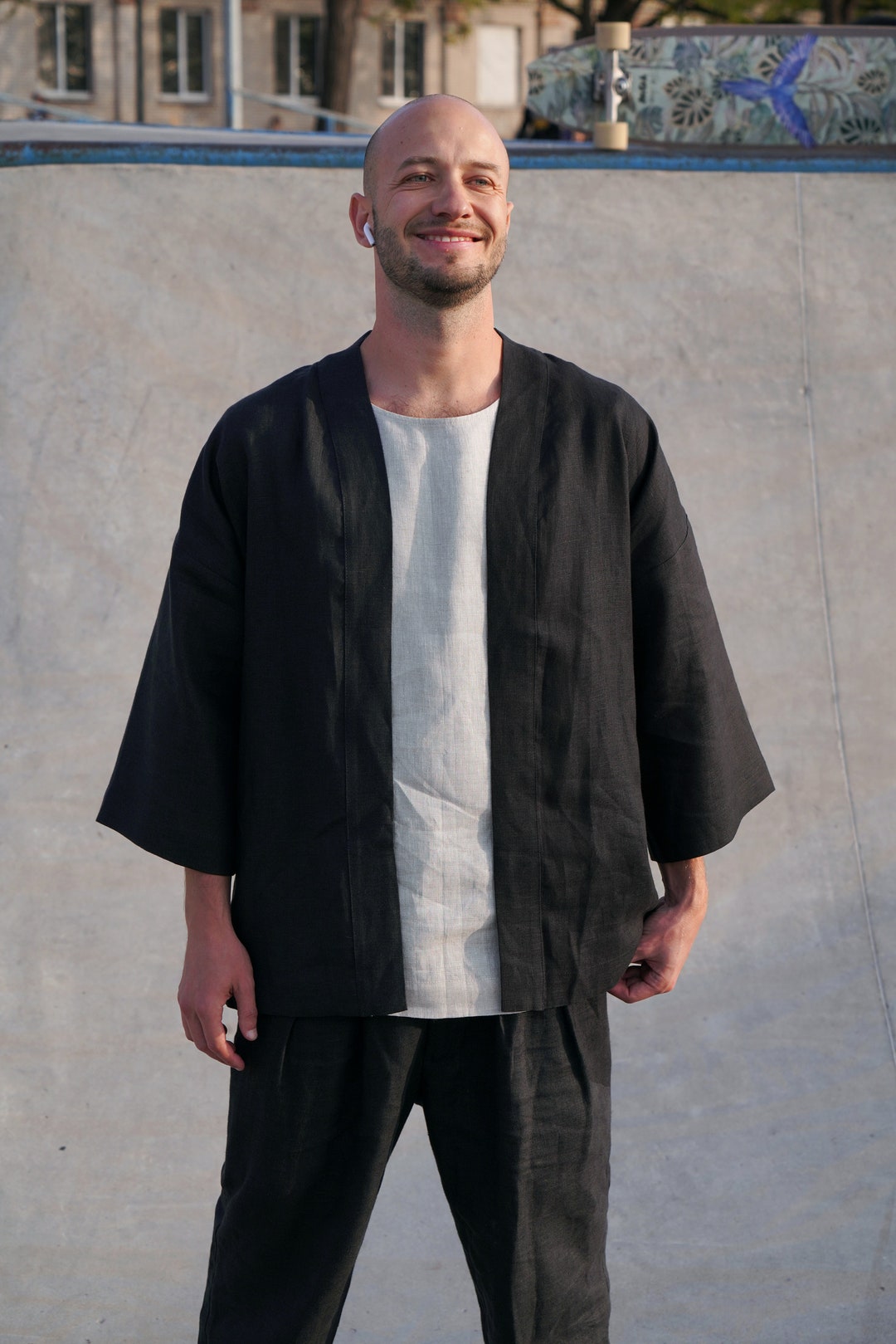 Mens Linen Kimono Jacket, Matshu Kimono, Linen Cardigan, Gift for Him ...