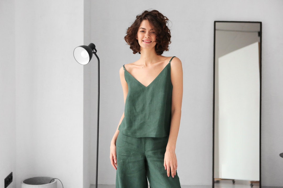 Linen V-neck Tank Top, Strap Linen Top, Simple Minimal Top, Natural ...