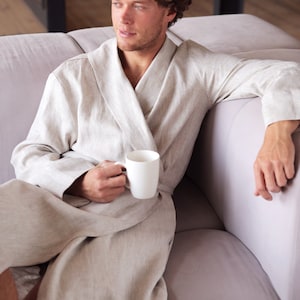 Linen Robe for Men, Beige Dressing Gown, Handmade Bathrobe, Jacket for ...