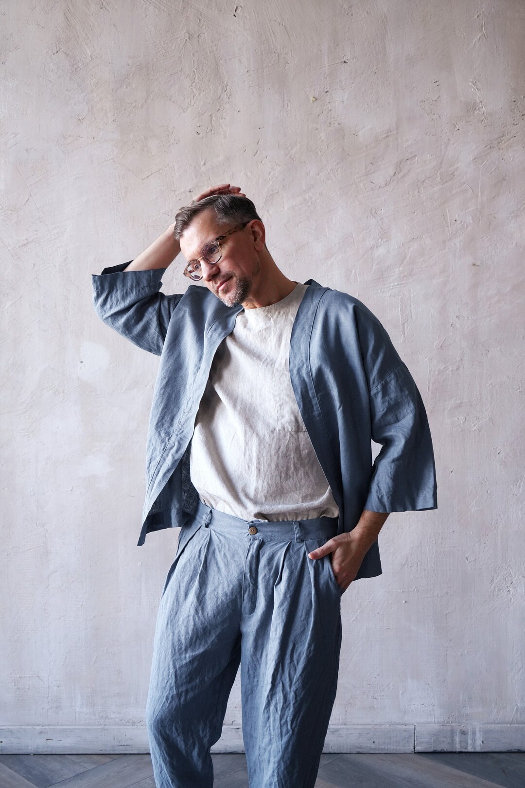Mens Linen Kimono Jacket, Matshu Kimono, Linen Cardigan, Gift for Him ...