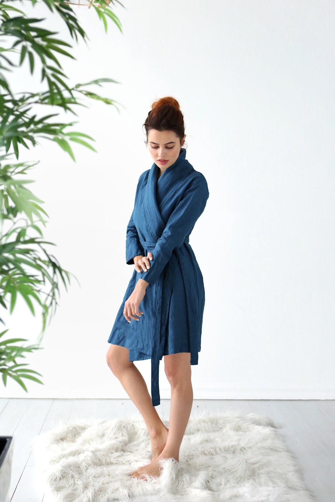 Womens Linen Bathrobe, Linen Loungewear, Natural Linen Robe, Homewear ...