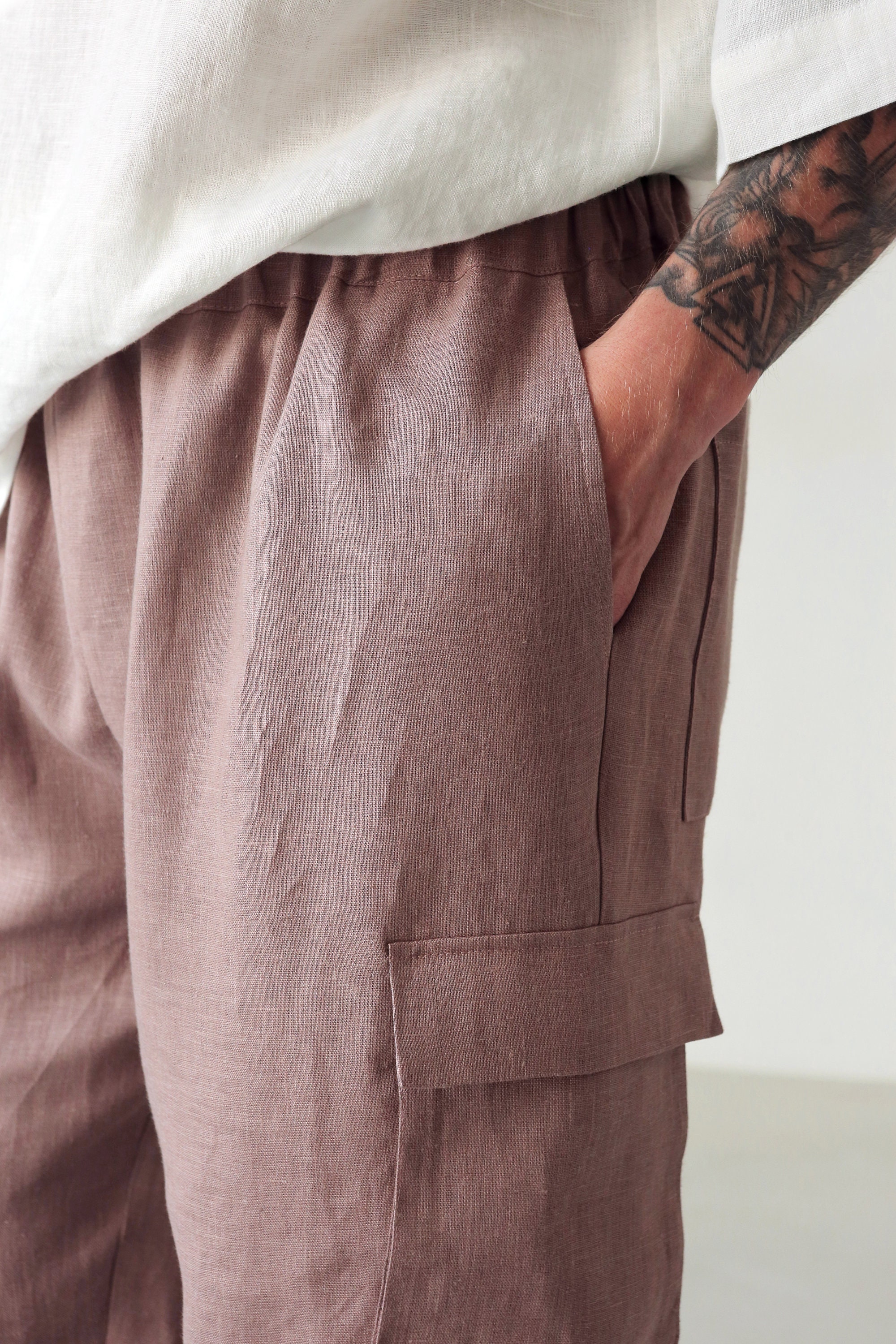 Mens Linen Cargo Pants With Side Pockets Summer Pants Latte - Etsy