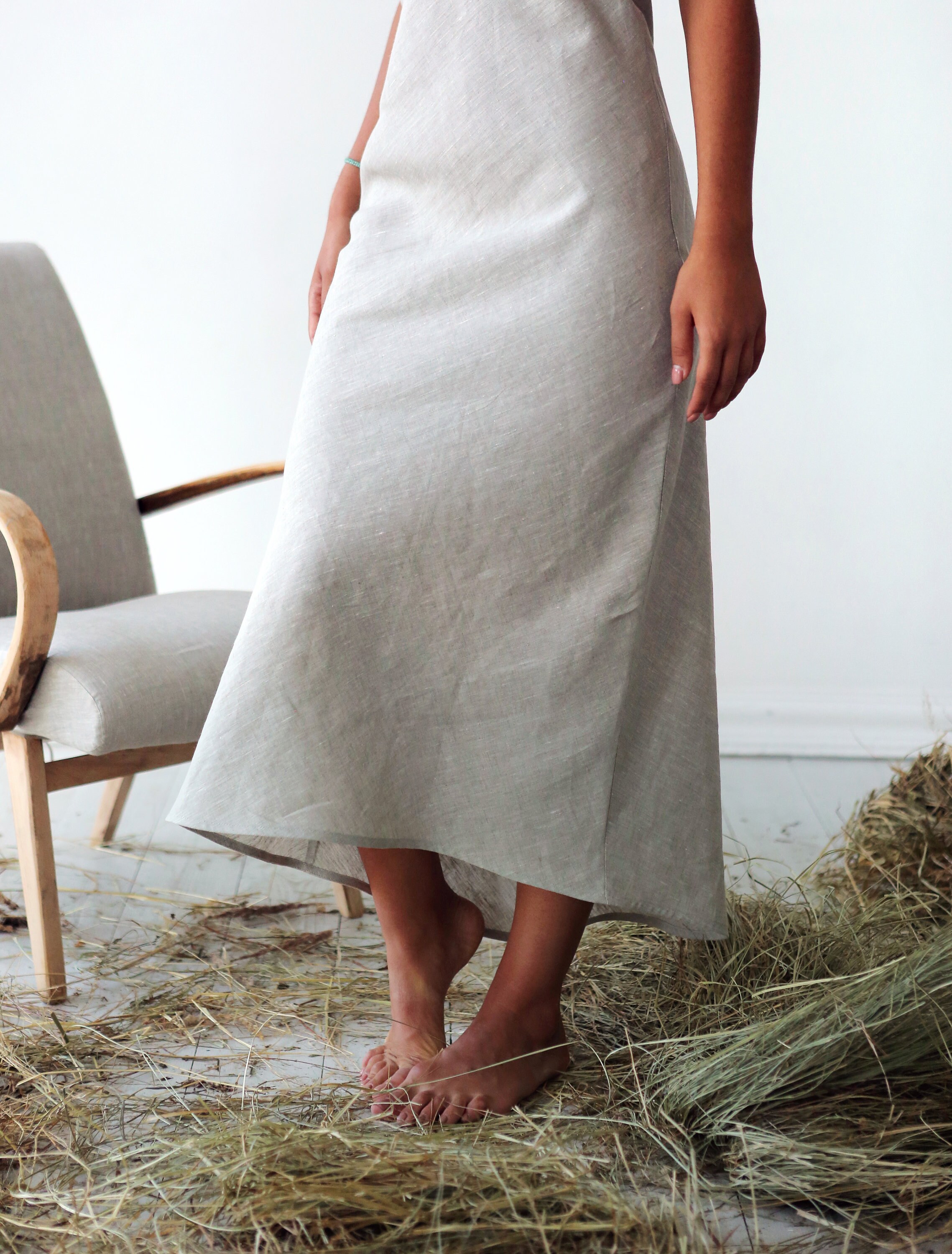 Linen Maxi Dress Summer Dress Natural Color Dress With | Etsy