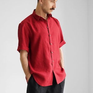 Mens Linen Shirt Wide Sleeve, Shirt for Men, Dress Shirt, Red Shirt ...