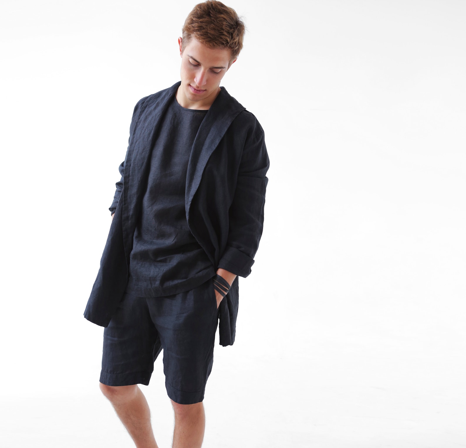 Linen Mens Jacket Men's Linen Jacket Black Cardigan for - Etsy UK