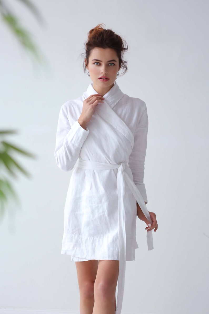 White Linen bathrobe Linen loungewear Wedding linen robe | Etsy