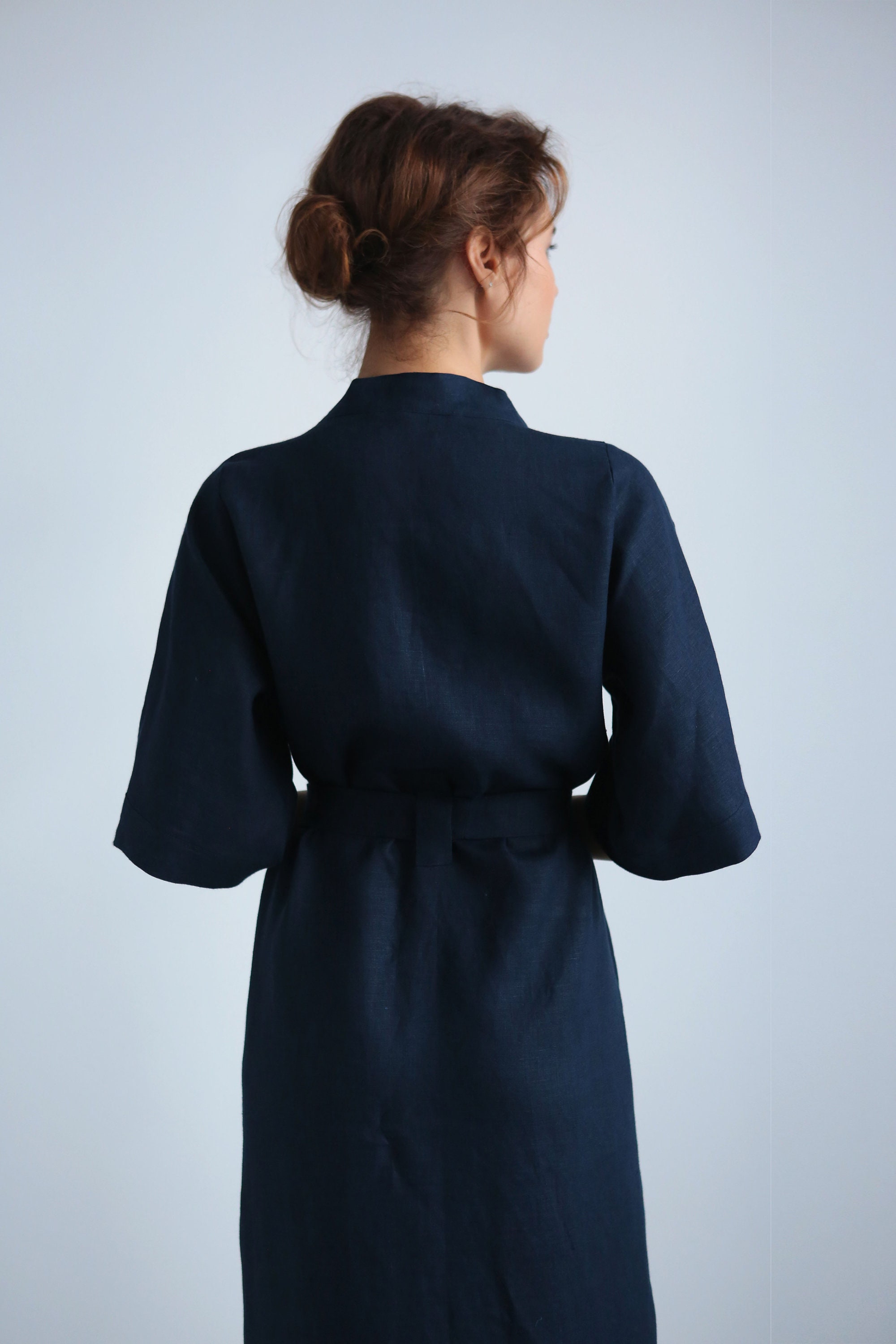 Long linen kimono jacket Linen loungewear robe for | Etsy