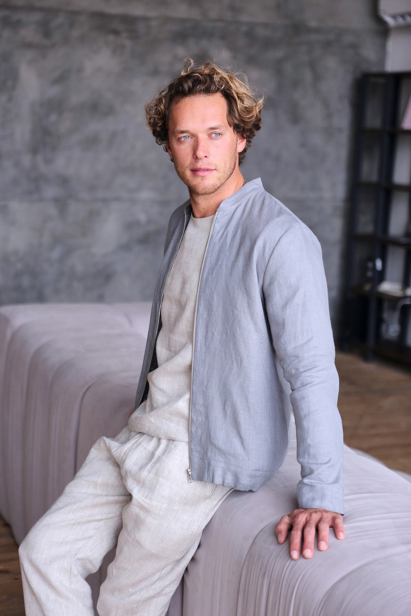Mens Linen Bomber, Jacket, Spring - Summer, Light Grey Bomber Jacket ...