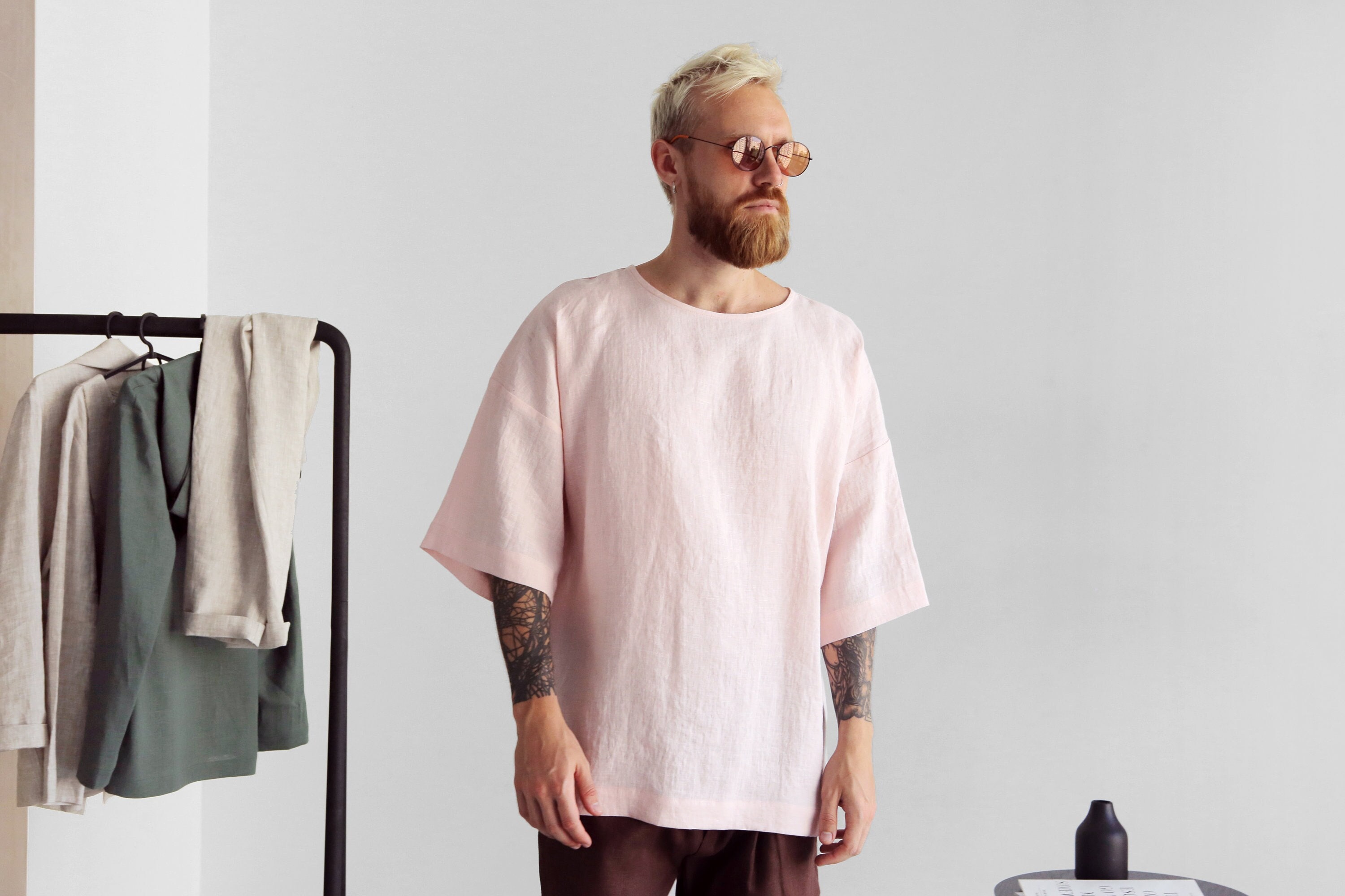 Mens Linen T-shirt Oversize T-shirt Wide Sleeve T-shirt - Etsy
