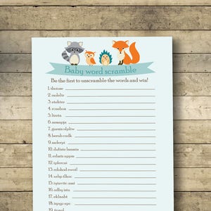 Woodland Baby Word Scramble, Baby Shower Games, Baby Shower Scramble ...